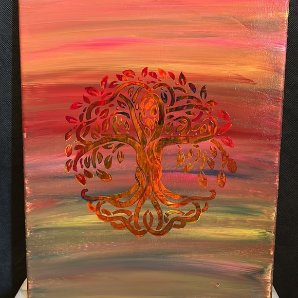 Art | Tree Of Life Beautiful Sunrisesunset Acrylic Canvas Wrap Painting ...